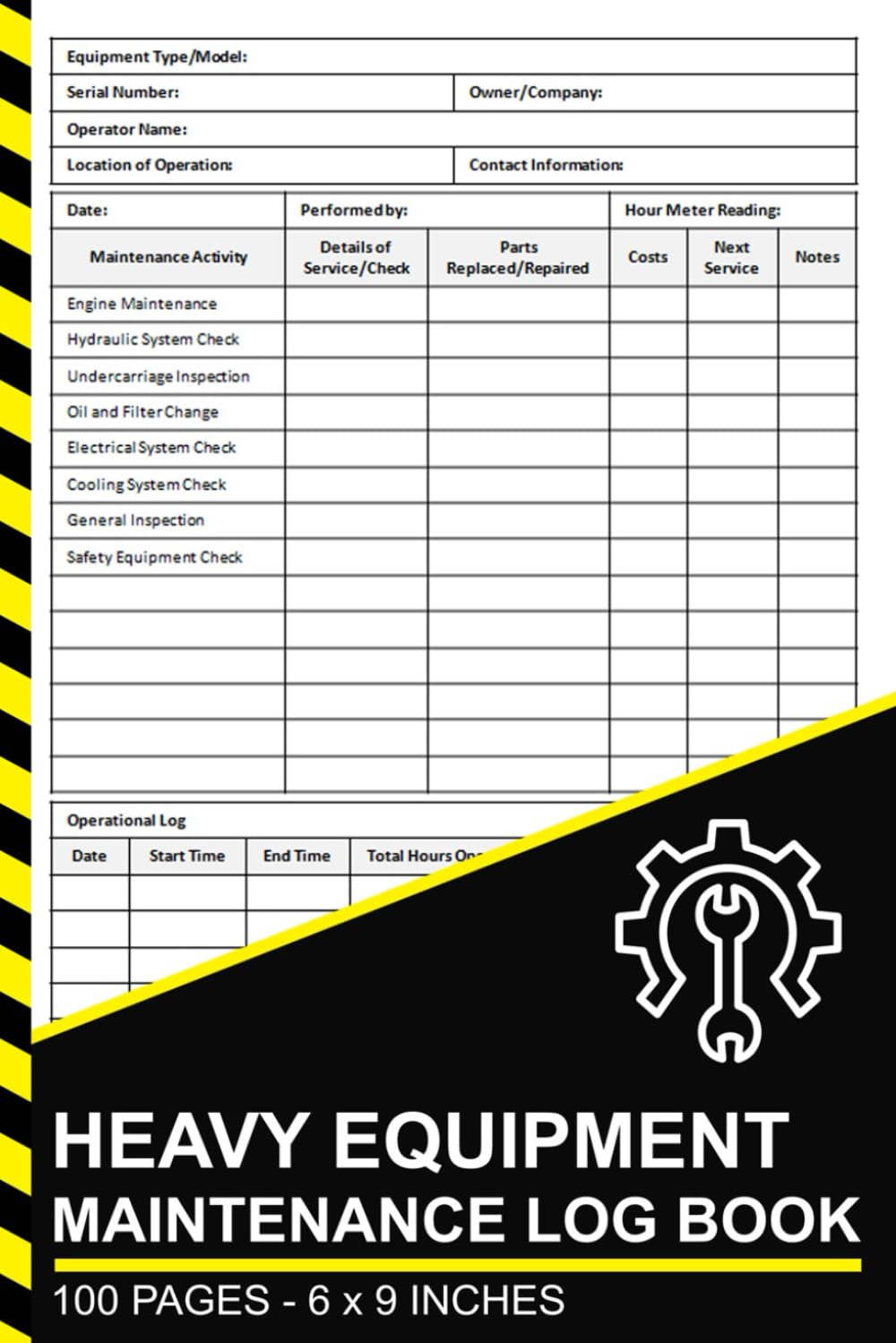 Heavy Equipment Maintenance Log Book: Heavy Machinery Repair & Service ...