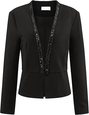 Hobemty Women's Formal Short Blazer Long Sleeve Open Front Cocktail ...