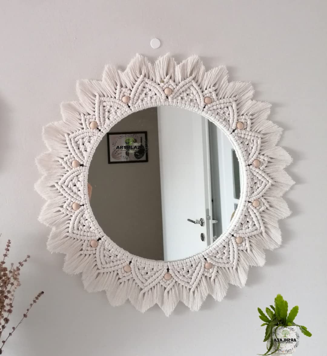 Buy ARSHLAZA Macrame Hanging Wall Mirror with Macrame Round Mirror Art ...