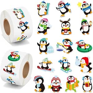 500Pcs 1 Inch Penguin Stickers 16 Designs Cute Penguins Animal Adhesive ...