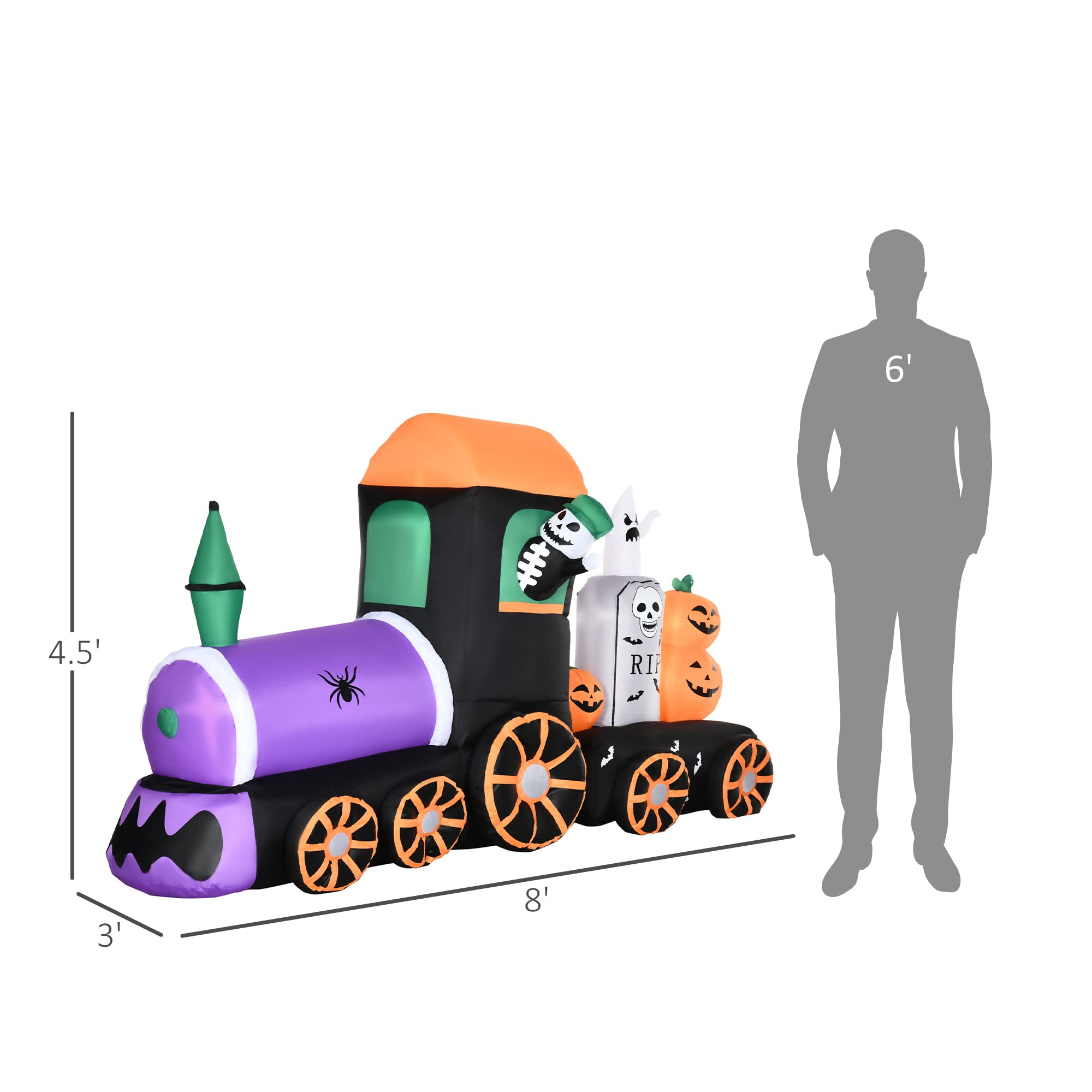 HOMCOM 8' Halloween Inflatables Outdoor Decorations Skeleton Train with ...