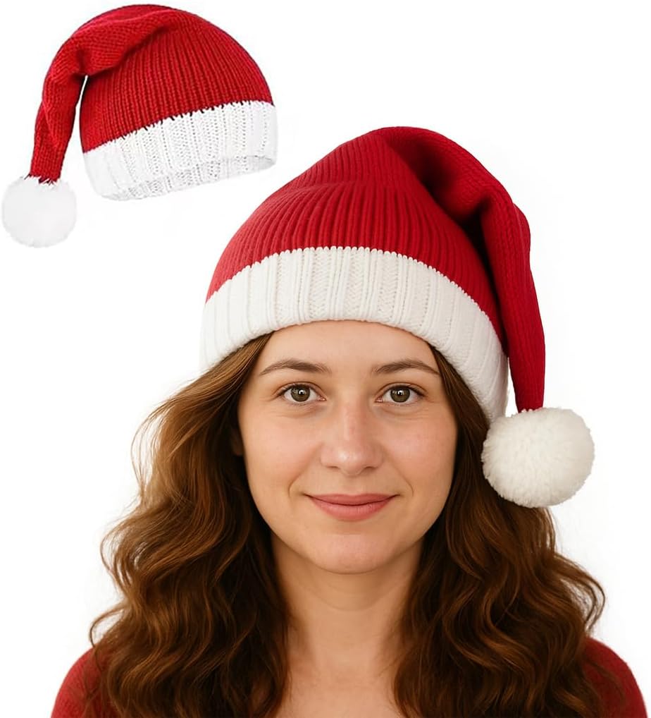 Amazon.com: CCINEE Christmas Knitted Santa Hats, Red Christmas Beanies ...