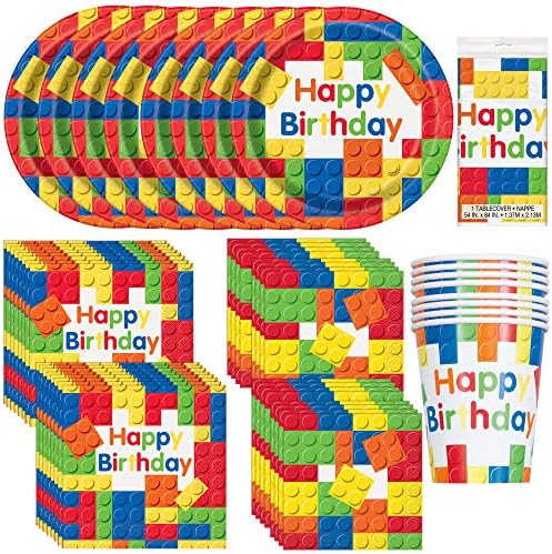 Amazon.com: Unique Building Blocks Birthday Party Bundle | Luncheon ...