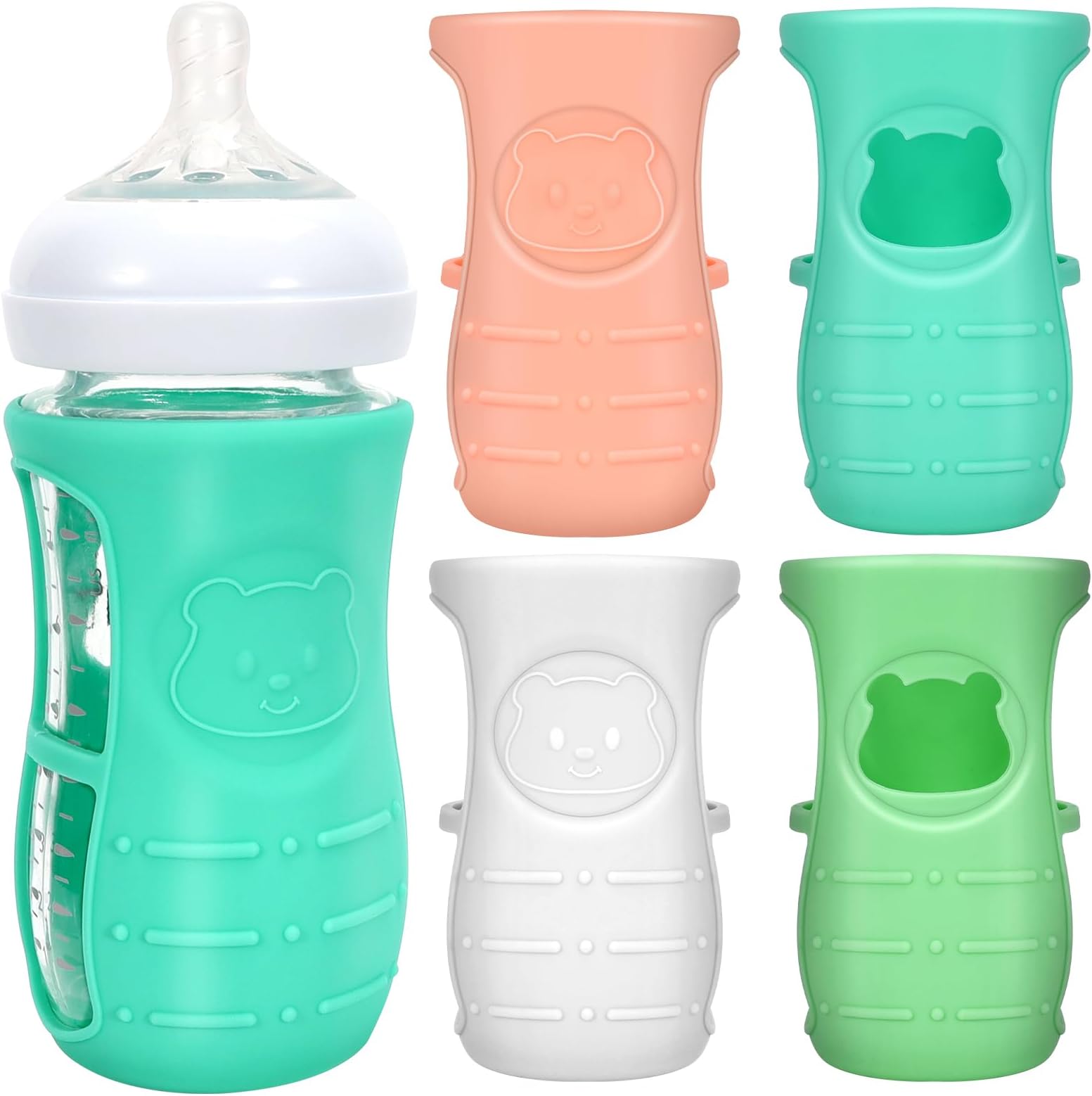 Amazon.com : 4 Pack Silicone Baby Bottle Sleeves Compatible with ...