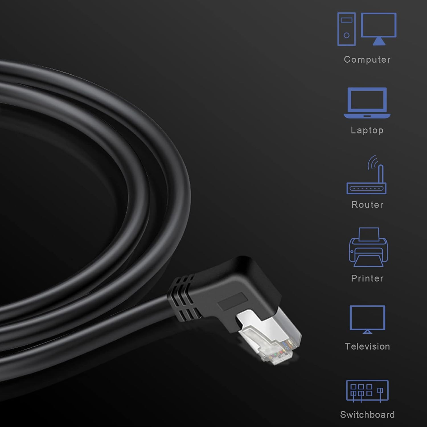 2x Left Right Angled RJ45 Male to Female Cat 6 Shielded Ethernet ...