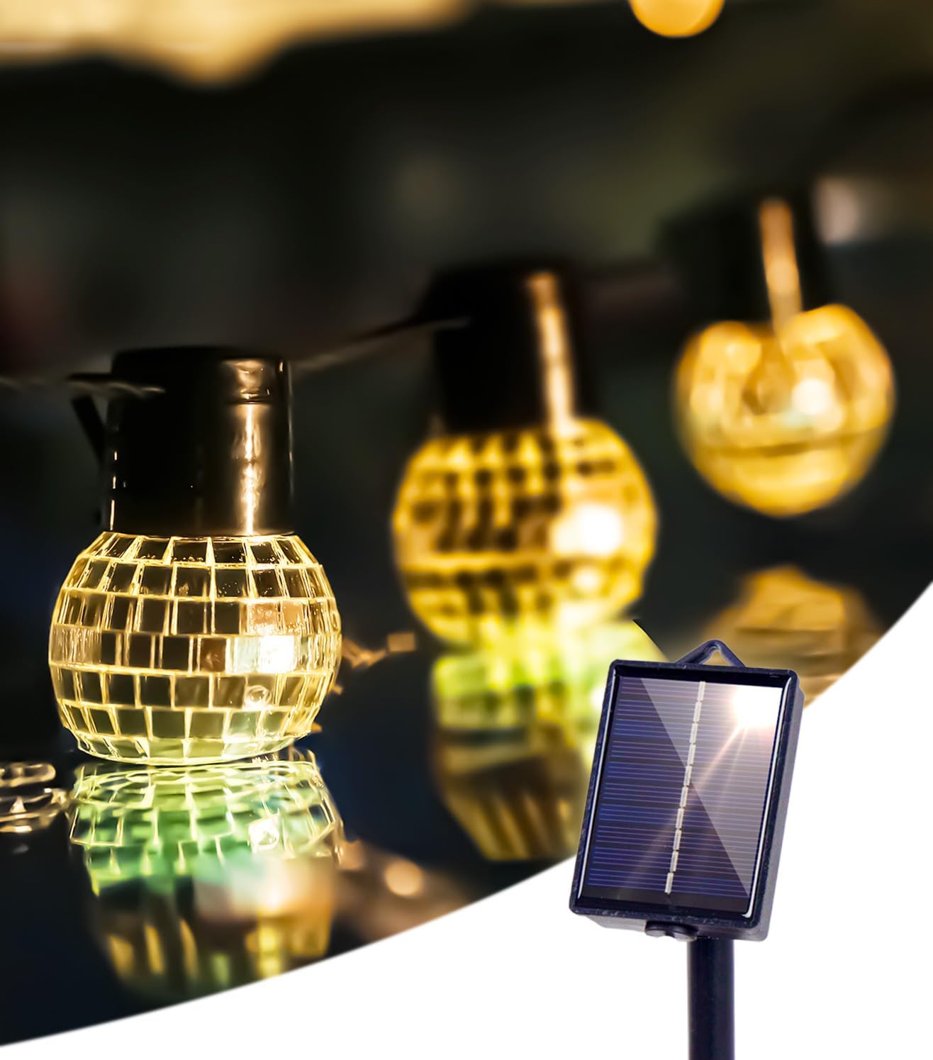 20 LED Solar Disco Ball String Lights Outdoor Waterproof - Mini Disco ...