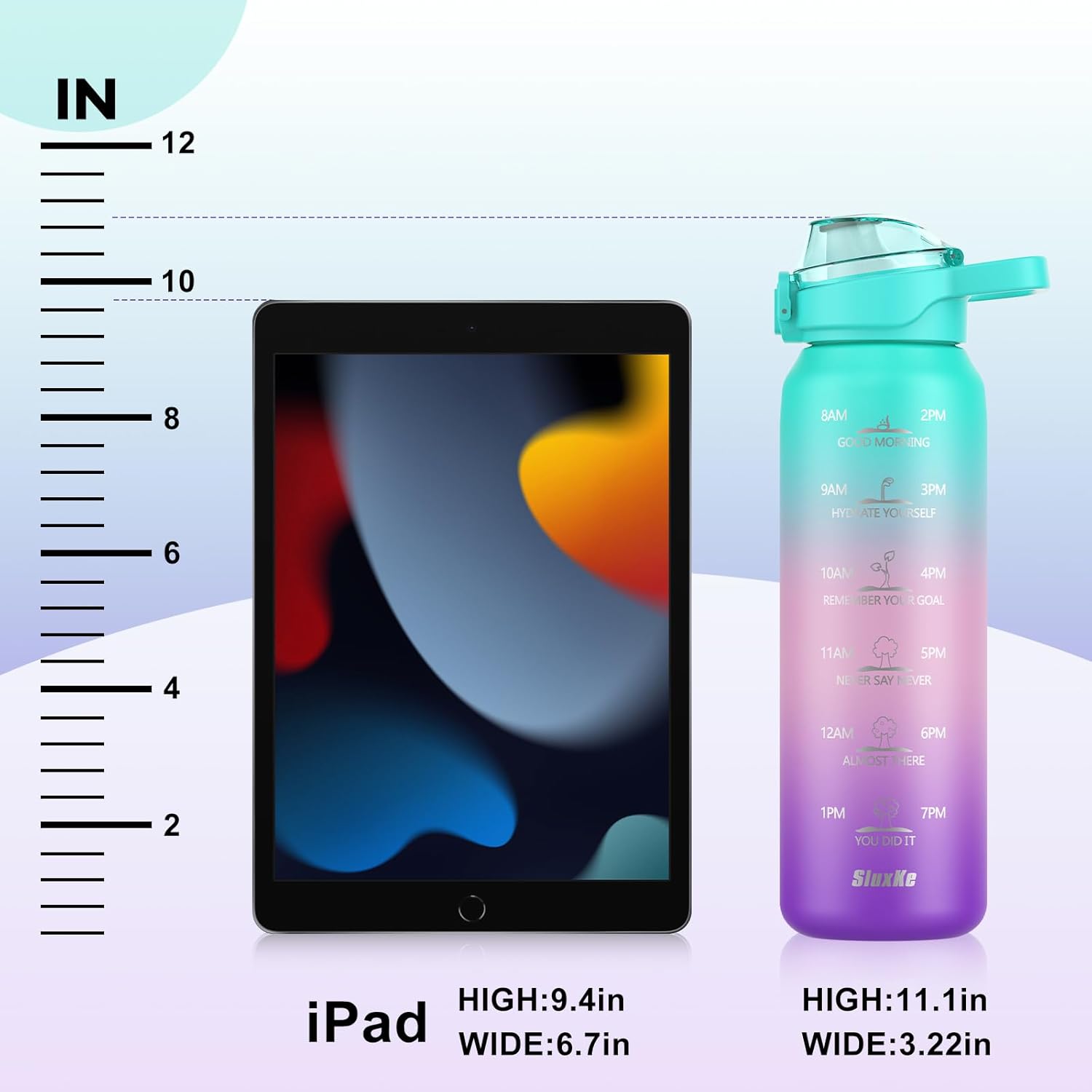 SLUXKE Botella de agua deportiva de acero inoxidable 316, 32 onzas con marcador de tiempo, termo ...