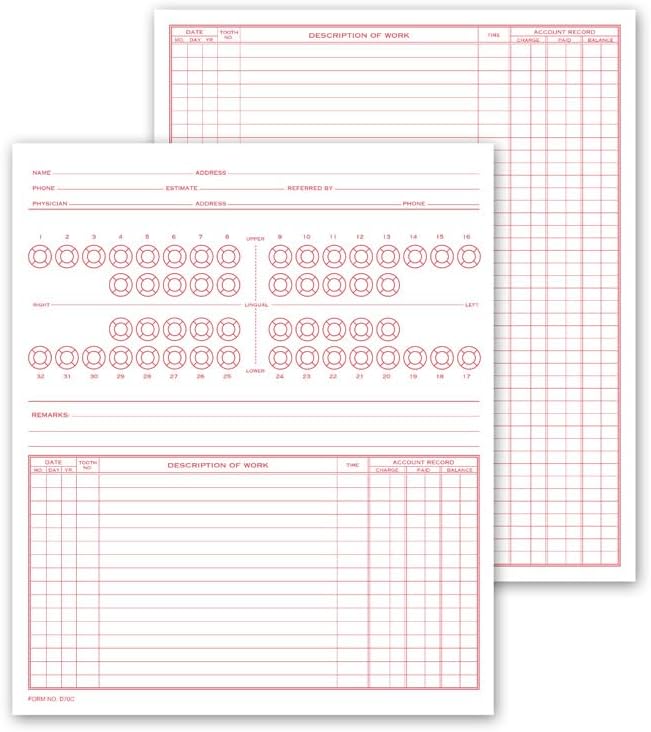5Forms Dental Exam Record Numbered Teeth System C 8 x 9 1/2" Qty 100