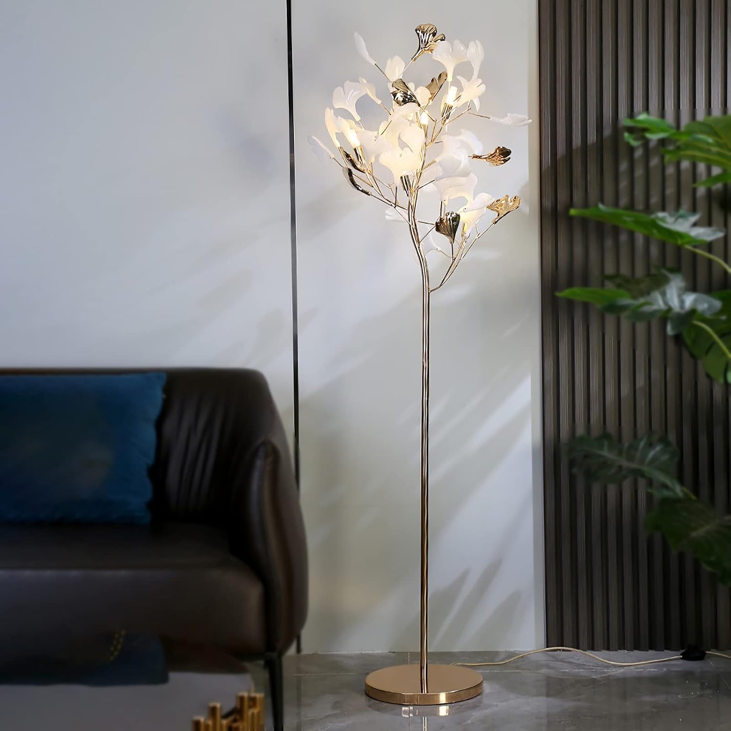 Gold Ginkgo Tree Floor Lamp Metal 66.9 "Leaf Shape Standing Lamp Modern ...