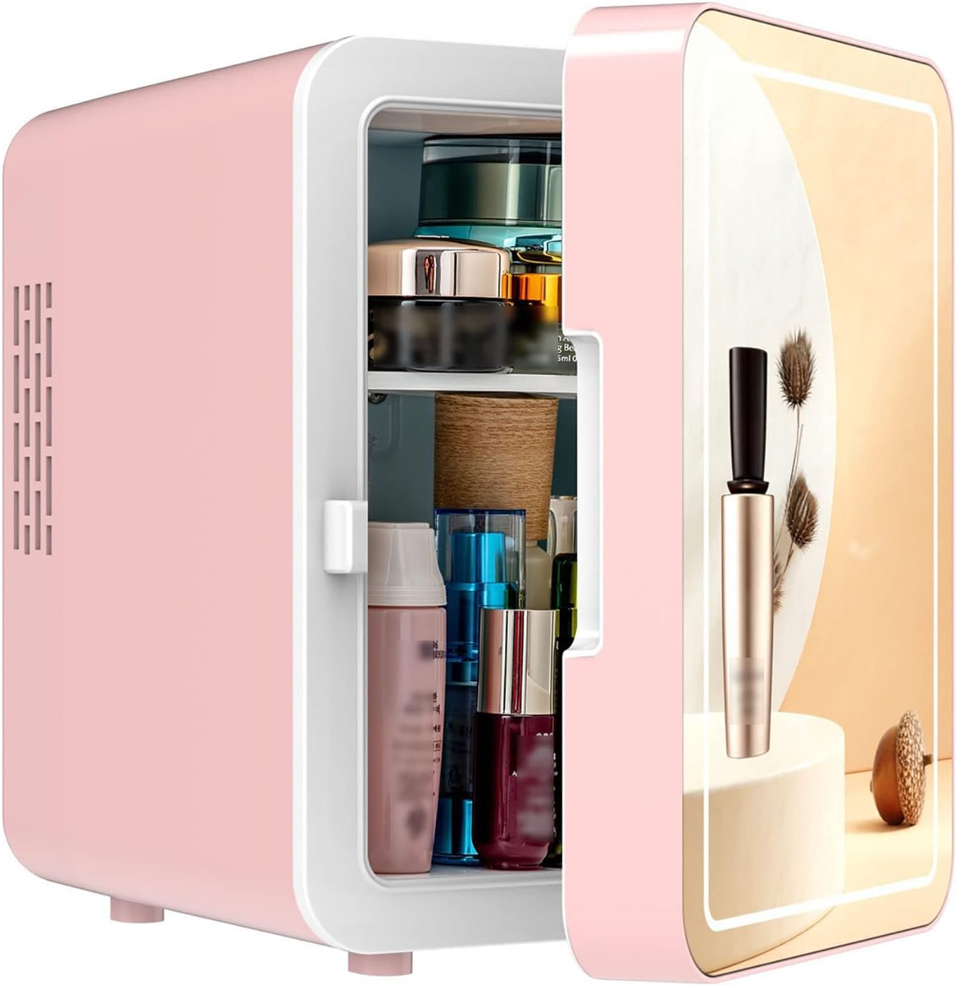 SHUOOFU Mini Skincare Fridge, 4 Liter Beauty Fridge with Mirror LED ...