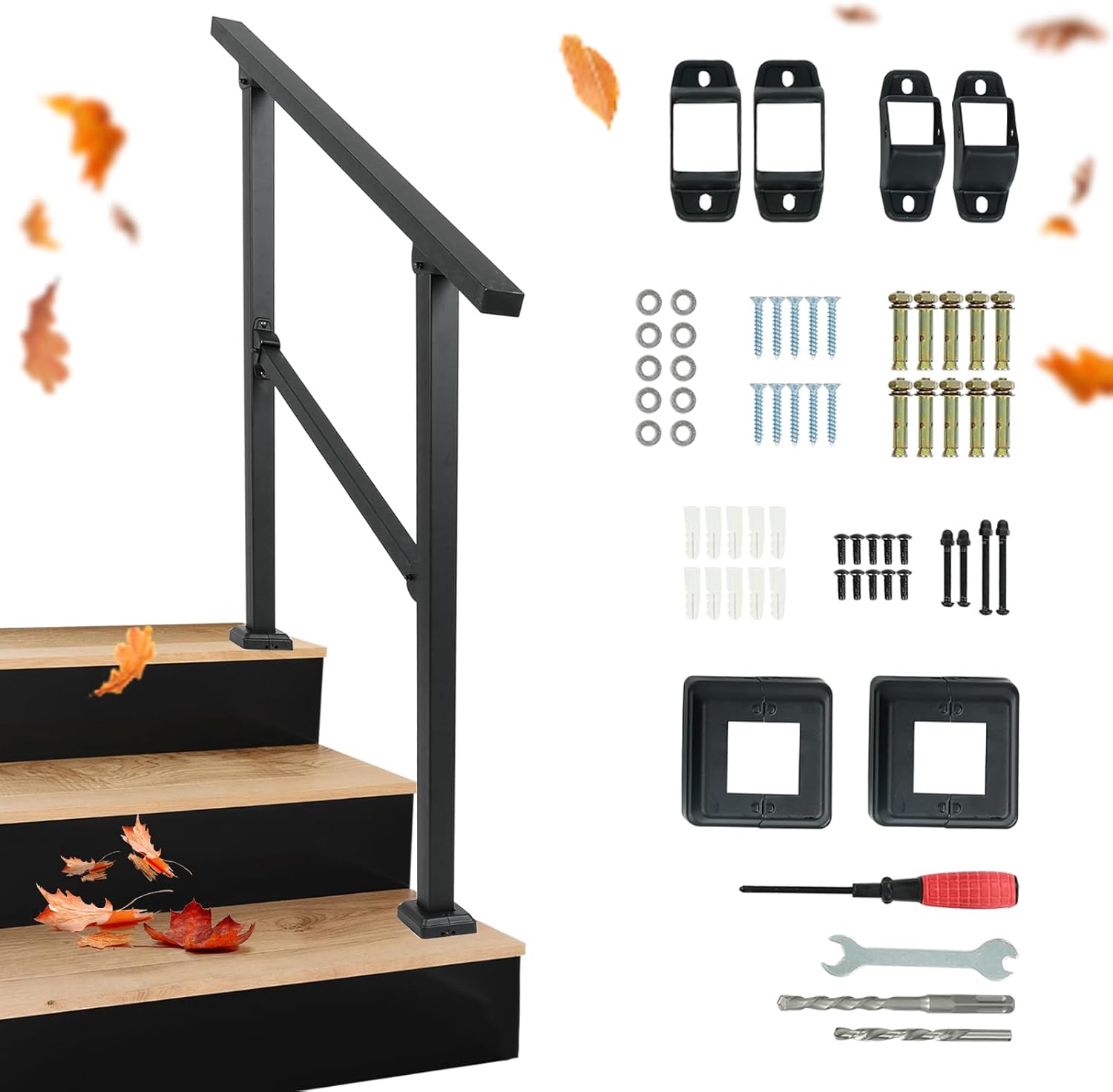 FarLargo 3 Steps Handrails Deck Handrails Stair Railing Indoor Black ...
