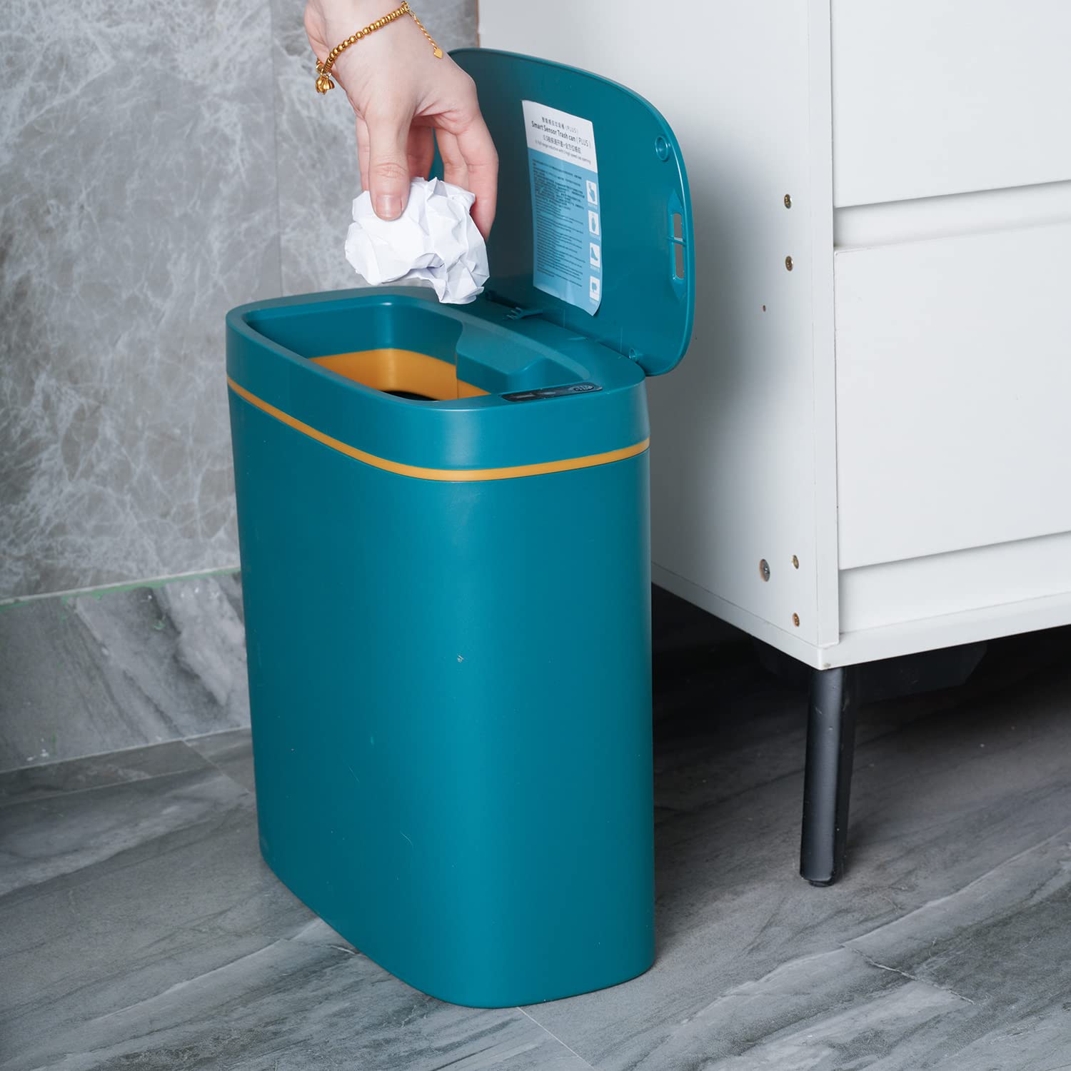 Sooyee 14 litres Bathroom Trash Can with lid,3.6 Gallon Automatic Trash ...