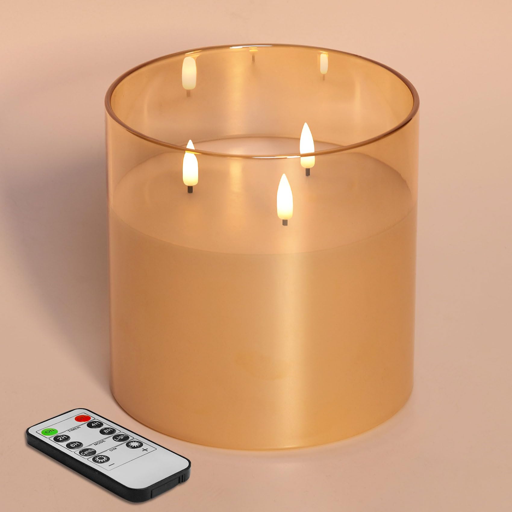 Amazon.com: Eywamage 3 Wick Gold Glass Flameless Candle with Remote ...