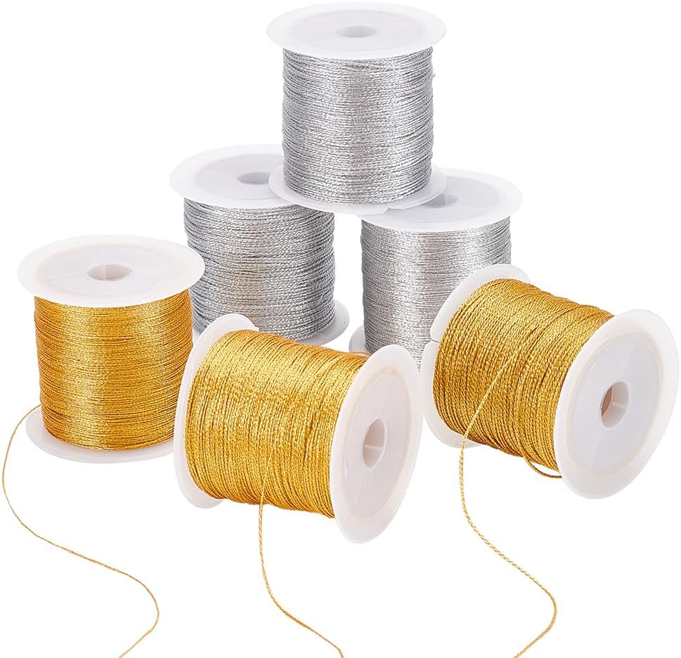 Amazon.com: PH PandaHall Cordón metálico de 3 tamaños, hilo de oropel de 400 yardas, hilo de ...