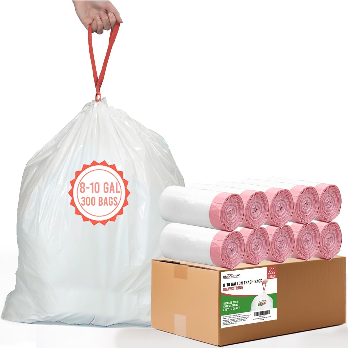Amazon.com: 10 Gallon Trash Bags Drawstring, 1 Mil Thick White Garbage ...