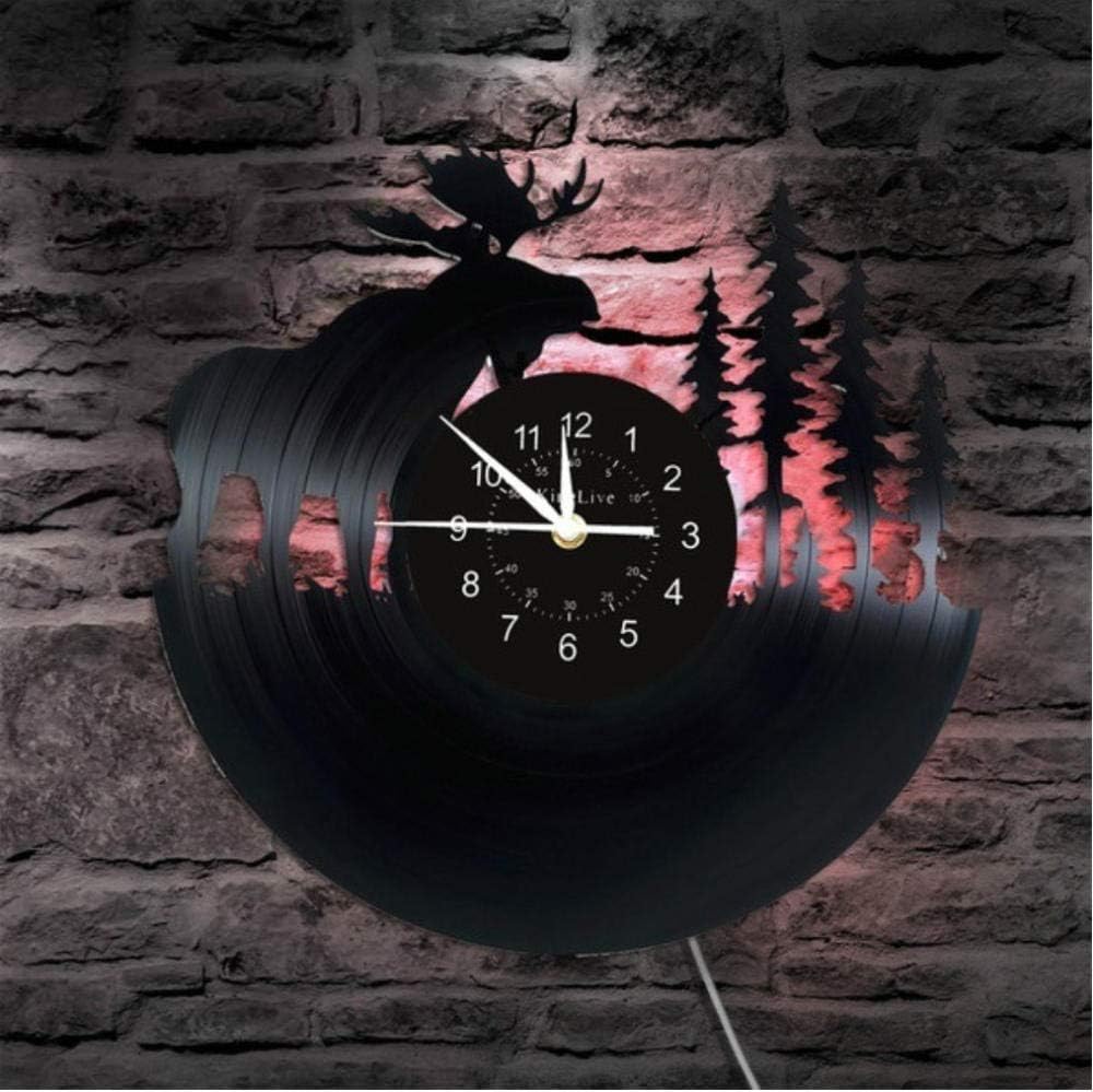 Elk Moose Wall Clock Deer Vinyl Clock LED Vinyl Clock Wall Decor Clock ...