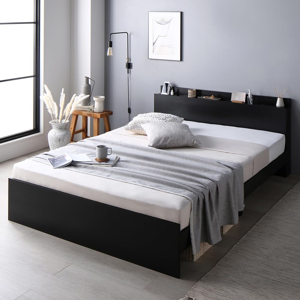 Amazon｜RASIK ベッド ダブル ポケットコイルマットレス付き ブラック すのこベッド 高さ調整 ベッドフレーム Asteria アステリア｜フレーム＆マットレスセット オンライン通販
