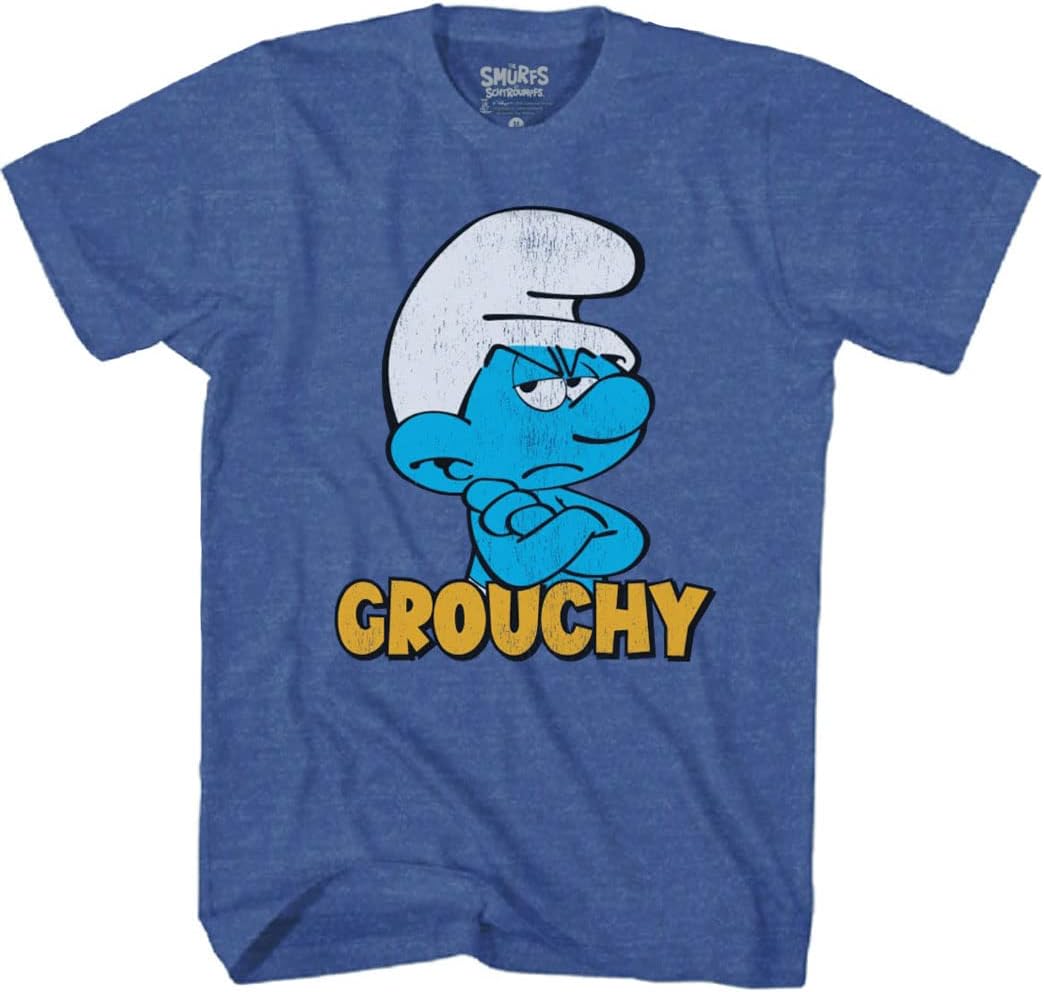 Amazon.com: The Smurfs Grouchy Smurf T-Shirt (Small) Blue : Clothing ...