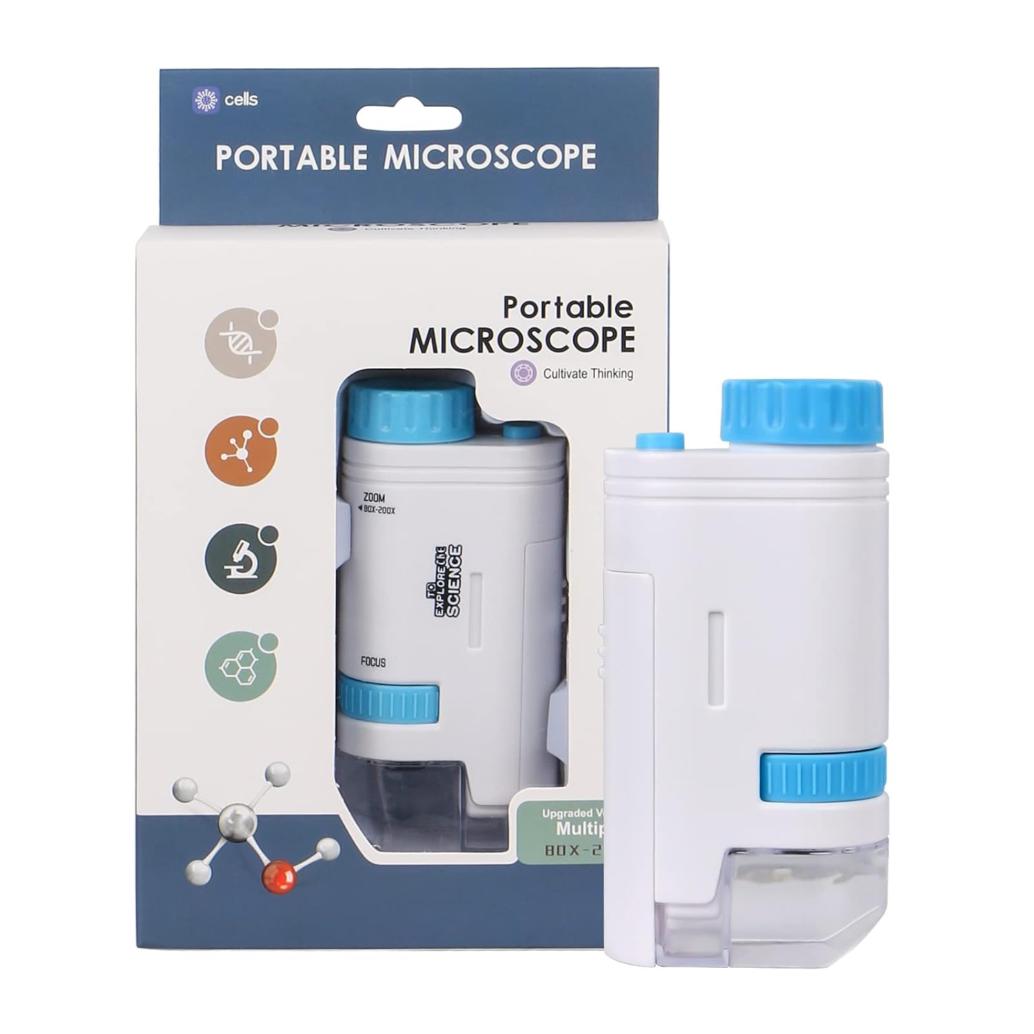 200x Zoom Kids Portable Microscope Pocket Handheld Mini Microscope with ...