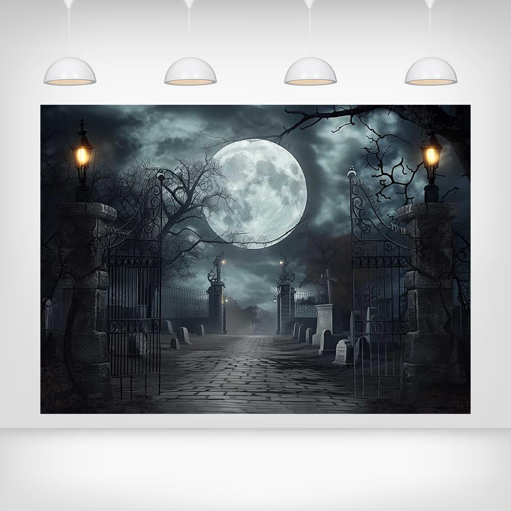 Amazon.com : Printspree Spooky Graveyard Backdrop – 7x5ft Halloween ...