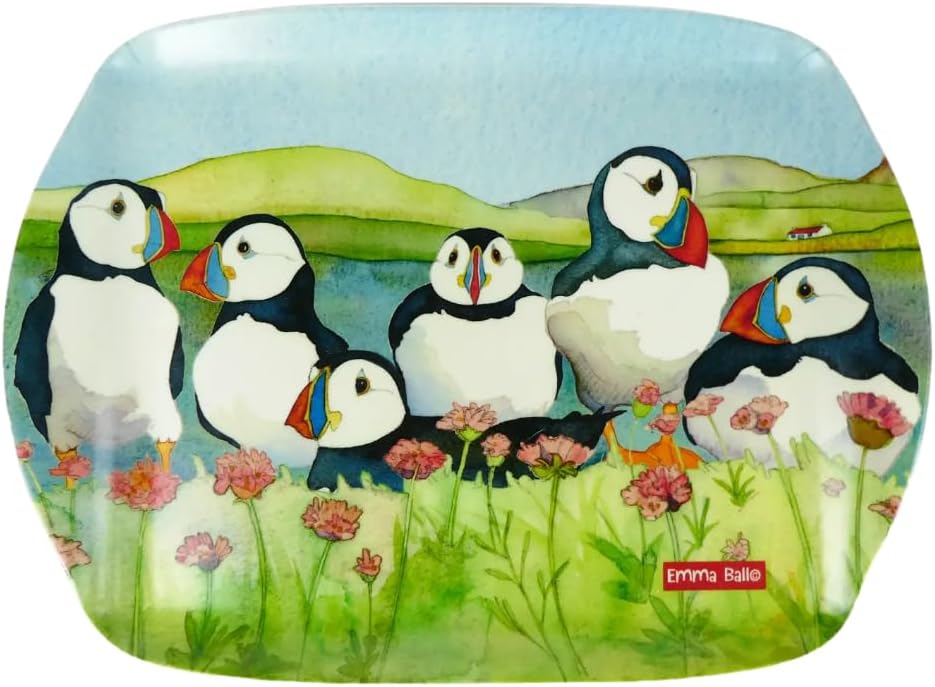 Emma Ball SEA Thrift Puffins Colourful Medium Melamine Tray - Blue ...