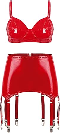 Amazon.com: Vxuxlje Women's PVC Leather Lingerie Sets 2 Piece Wire-Free ...