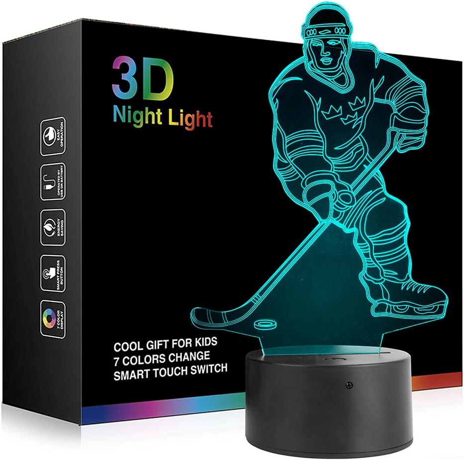 Ticent Hockey Player Night Light, Hockey 3D Lamp Lighting Lights for ...