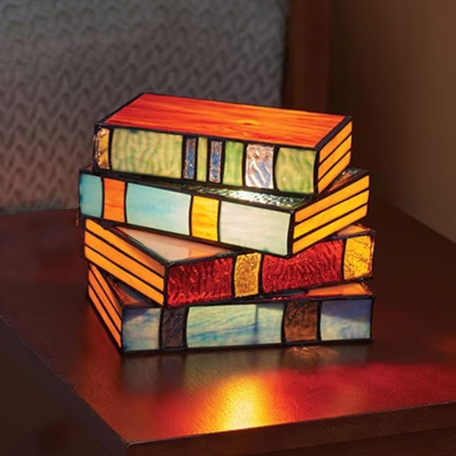 Stained Glass Stacked Books Lamp,Resin Colorful Stacked Books Glass ...