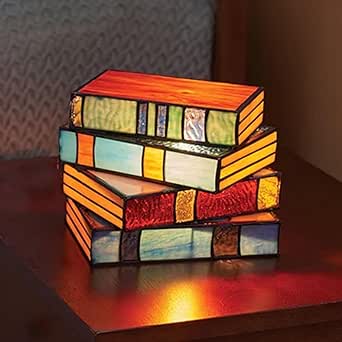 Stained Glass Stacked Books Lamp,Resin Colorful Stacked Books Glass ...