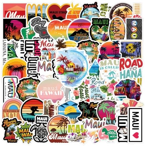 Amazon.com: 62Pcs Maui Stickers Hawaii Graffiti for Water Bottles ...