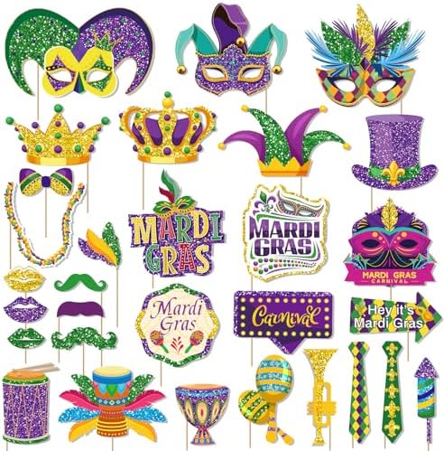 Amazon.com: Cheerland Mardi Gras Photo Booth Props Kit Fat Tuesday ...