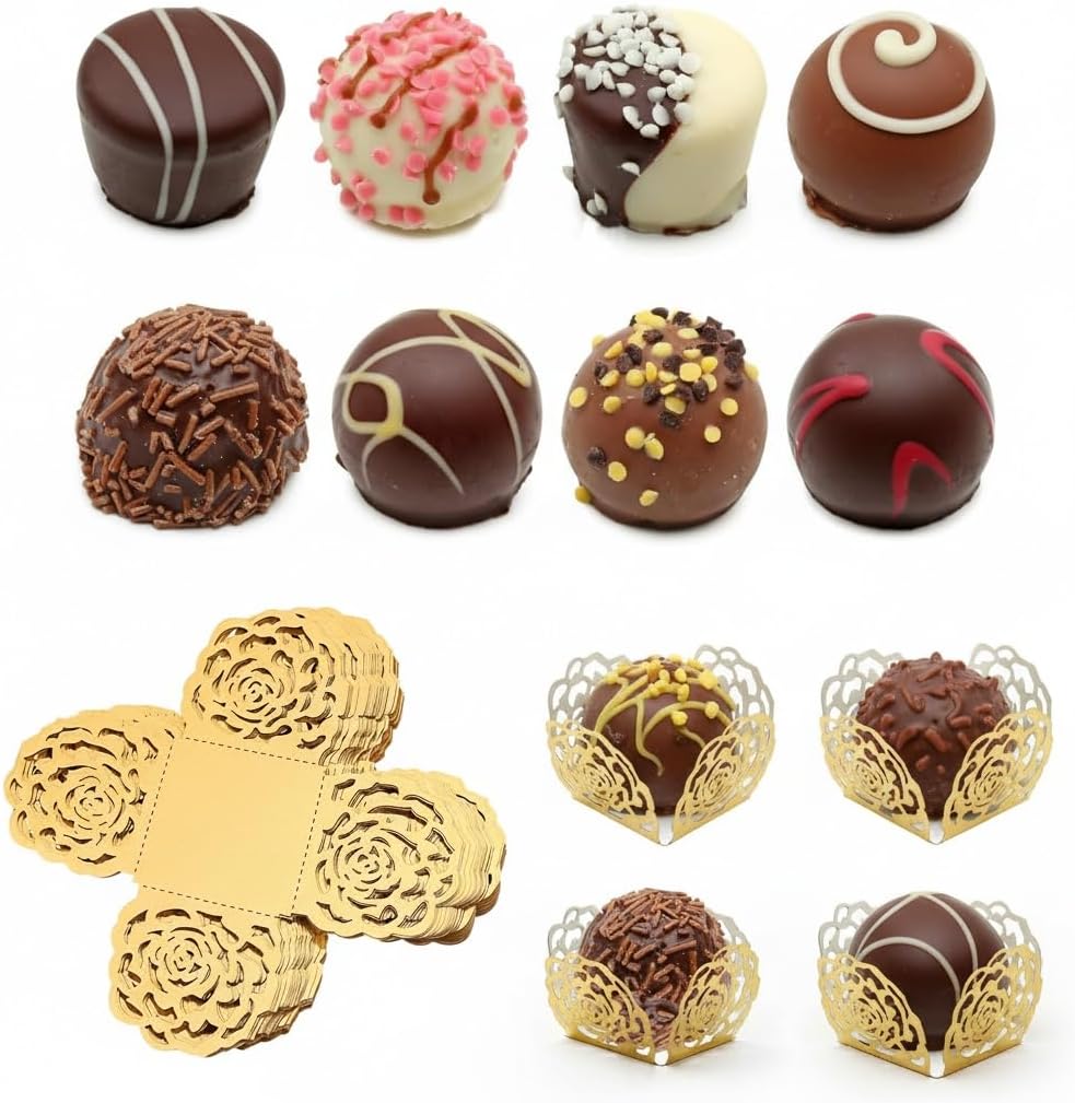 Amazon.com: Truffle Wrappers Paper Candy Cups Gold Rose Truffle Cup ...