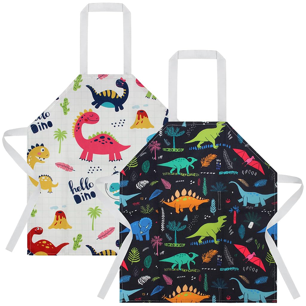 IKR 2PCS Kids Aprons Cute Dinosaur Pattern Child Chef Aprons Adjustable ...