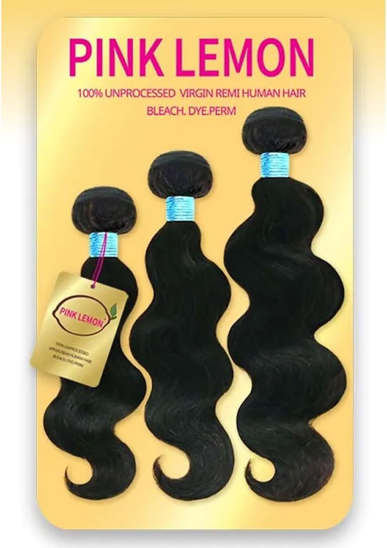 Amazon.com : PINK LEMON Virgin Human Hair Weave 3 Bundles Body Wave ...