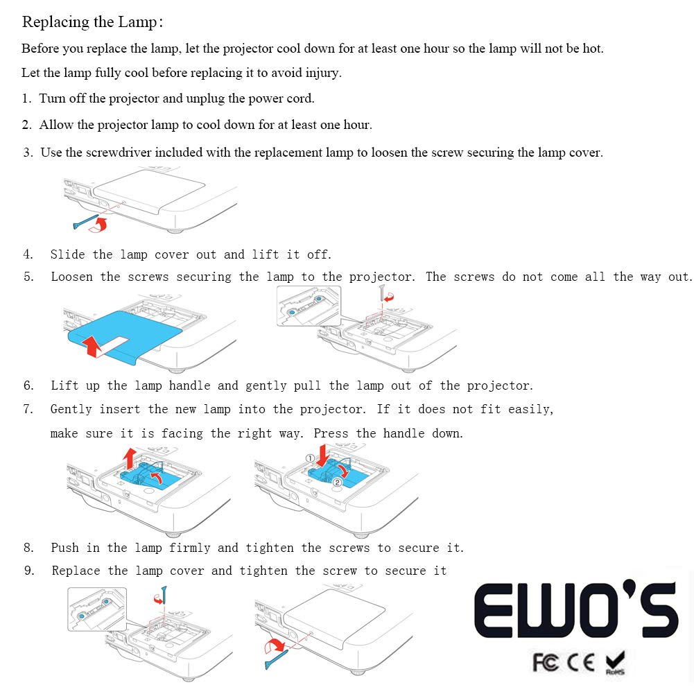 EWO'S ELP77 Replacement Projector Lamp for ELPLP77 Epson Powerlite ...