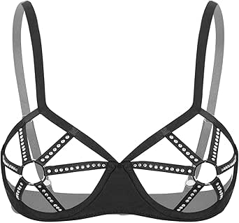 ACSUSS Womens See Through Cupless Cage Bra Harness Push Up Underwire ...