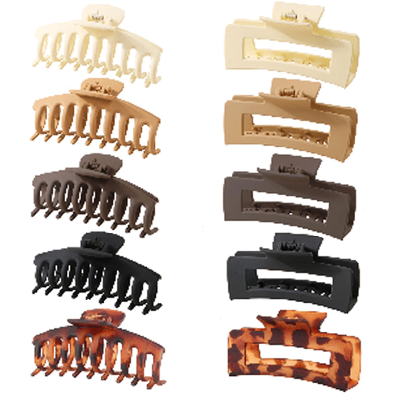 Large Hair Clips,10 Pack Claw Clips,2 Styles 5 Colors Internal tooth ...
