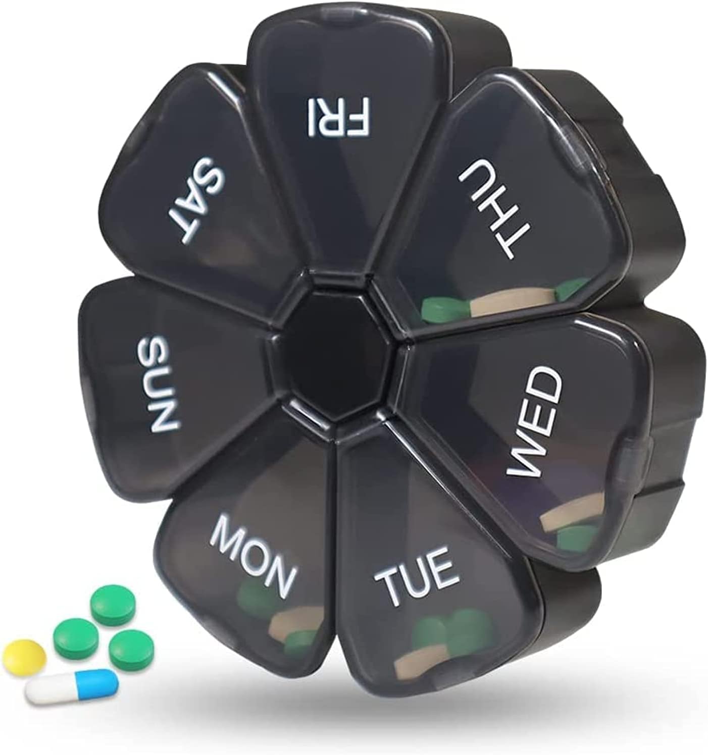 Tepengdie Large Weekly Pill Organizer 7 Day, Pretty Circle Portable ...