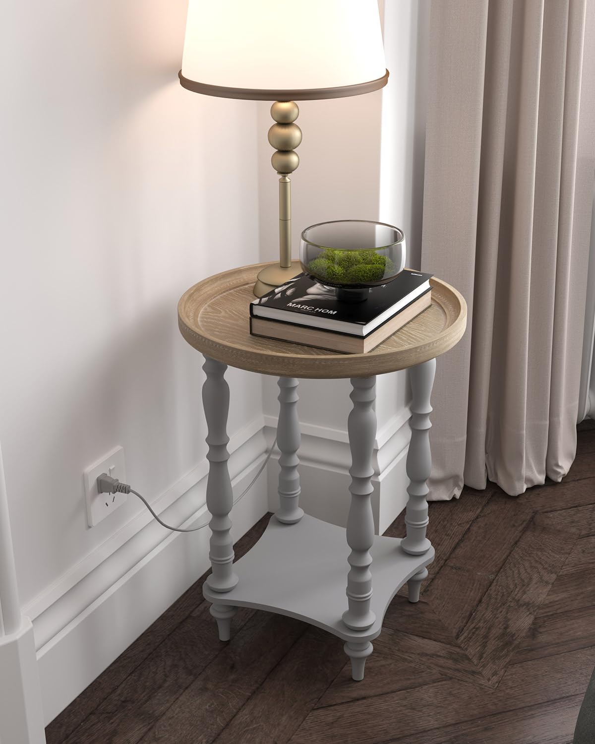 Snapklik.com : Farmhouse End Table, 19 Round French Country Rustic Side ...