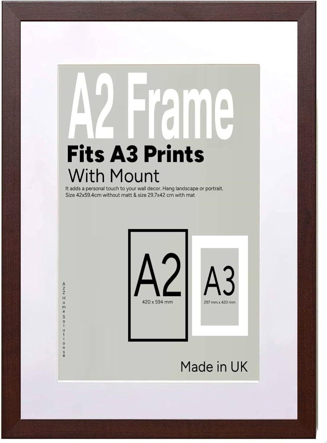 A2Z Home Solutions Photo Frame Walnut A2 Frame With A3 Mount Picture ...