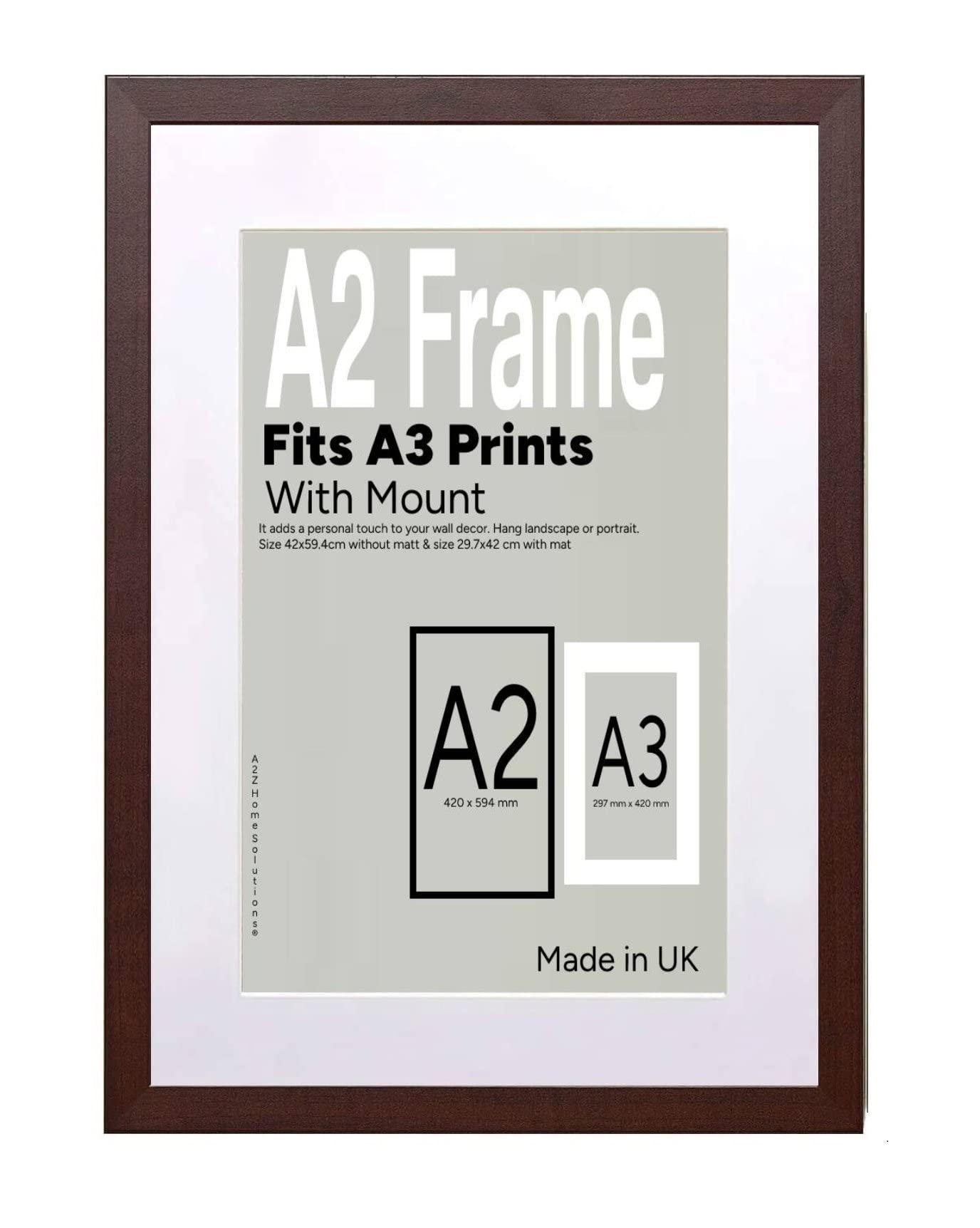A2Z Home Solutions Photo Frame Walnut A2 Frame With A3 Mount Picture ...
