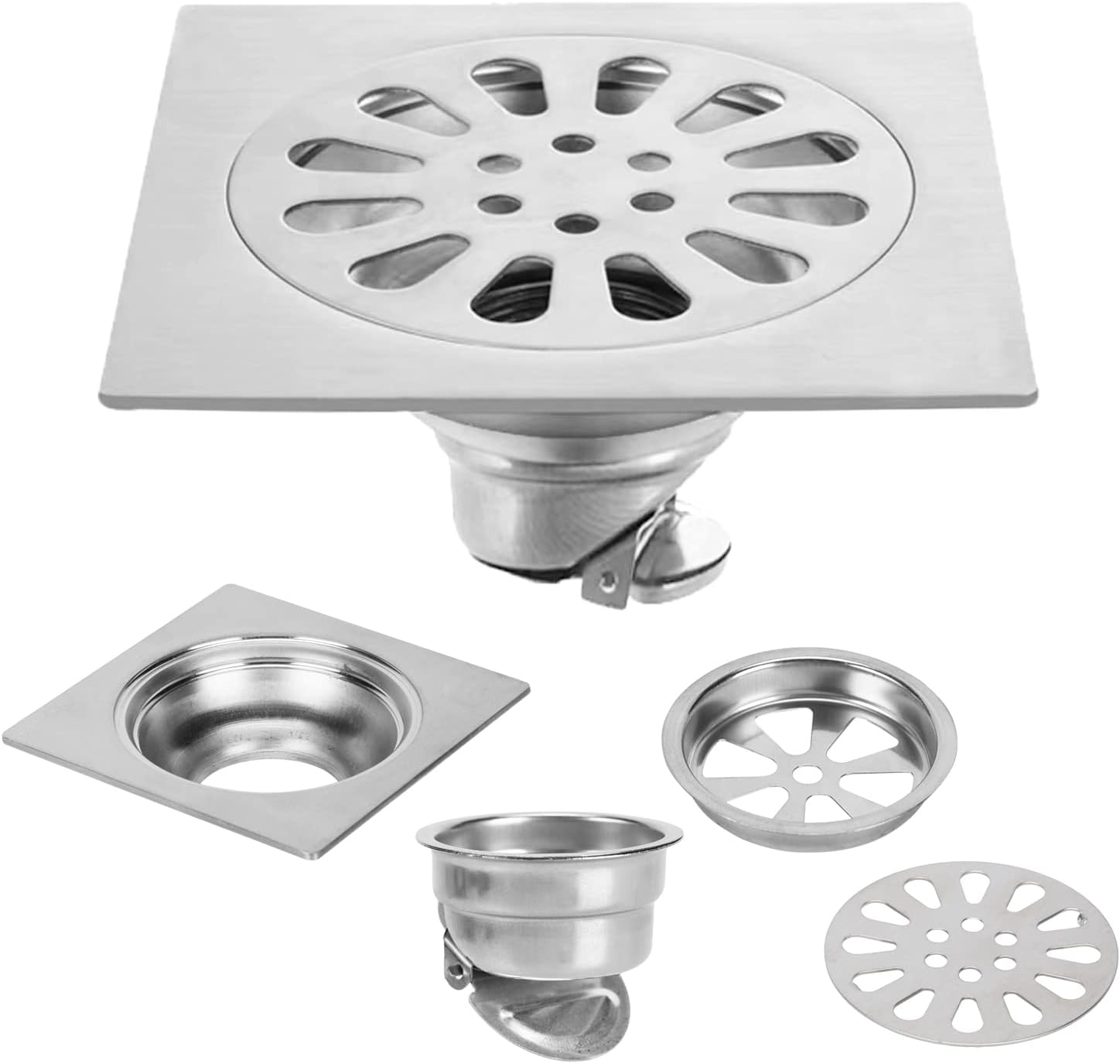 10,2 cm quadratischer Dusch-Bodenablauf, SUS304 Edelstahl, Duschablauf ...