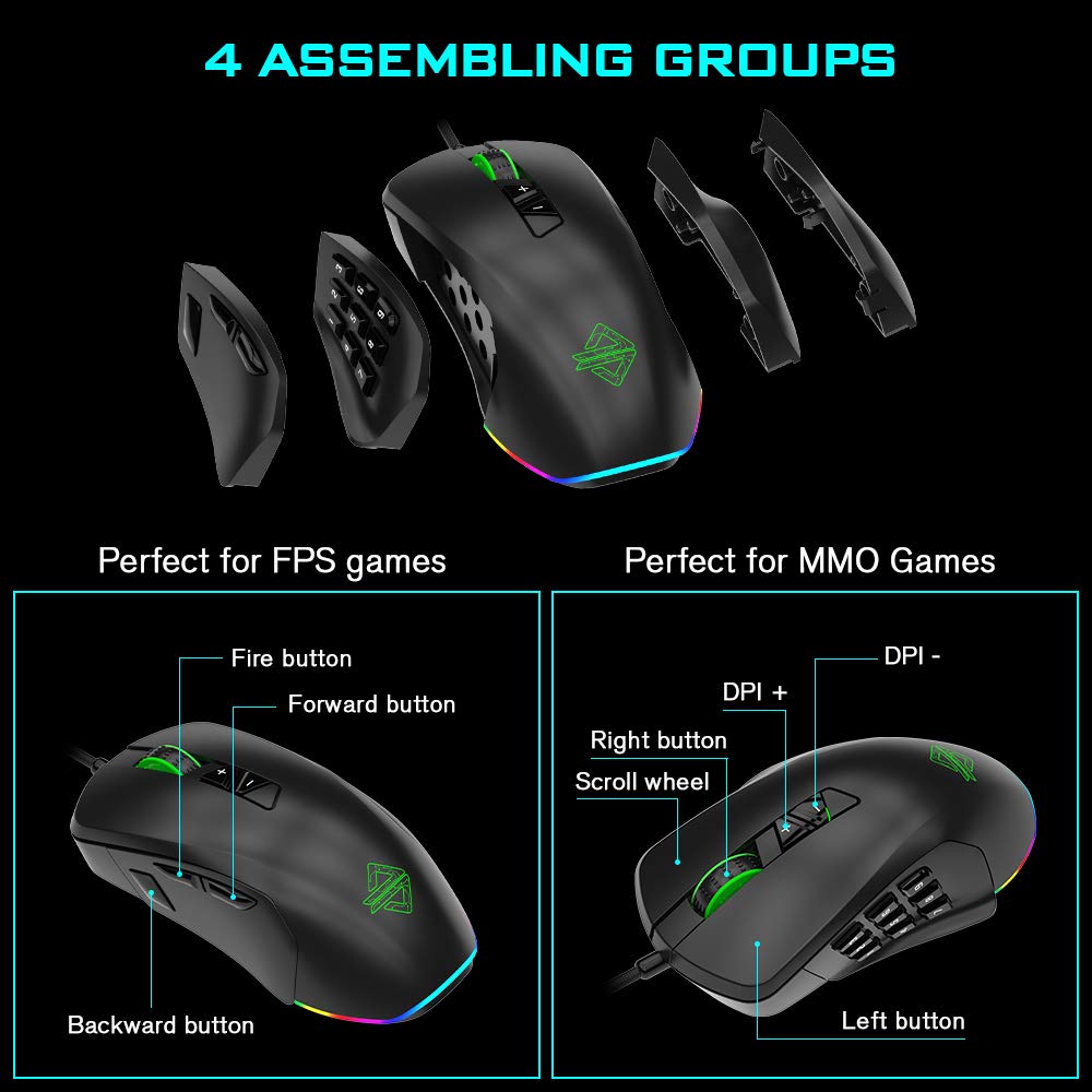 Buy NACODEX GTI Modular Gaming Mouse Wired, Adjustable DPI RGB Backlit ...