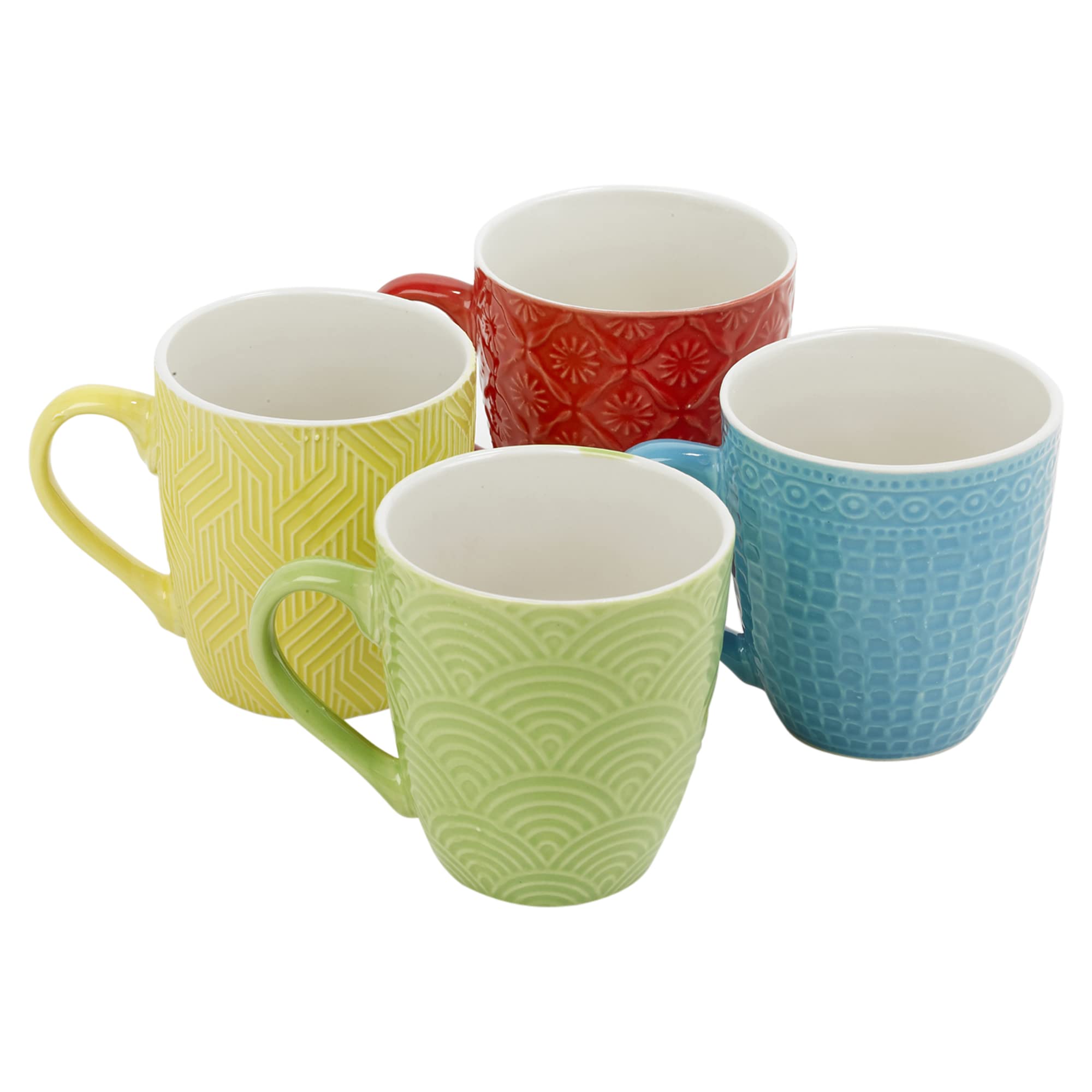 URBN-CHEF Set of 4 Multicoloured Porcelain Mugs Coloured Coffee Design ...