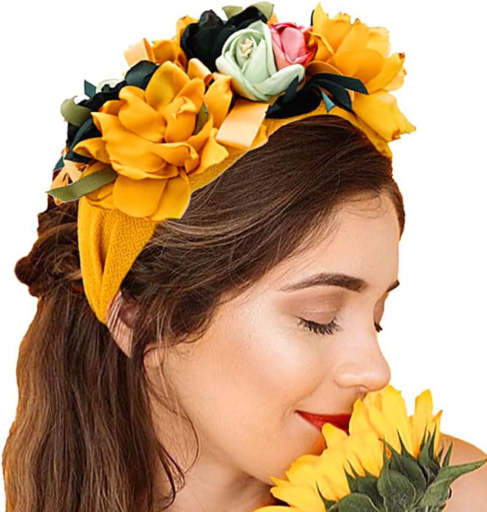 Amazon.com : Coridy Flower Headbands for Women Boho Yellow Floral ...