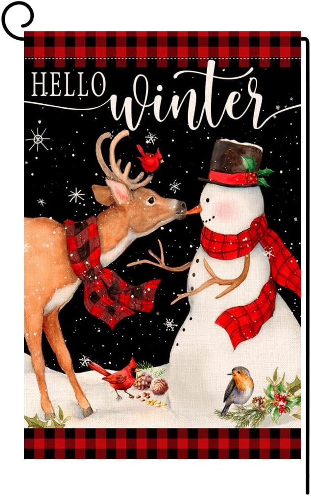 Amazon.com : BLKWHT Hello Winter Garden Flag 12x18 Vertical Double ...