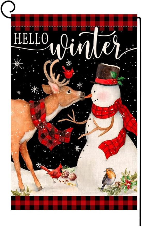 Amazon.com : BLKWHT Hello Winter Garden Flag 12x18 Vertical Double ...
