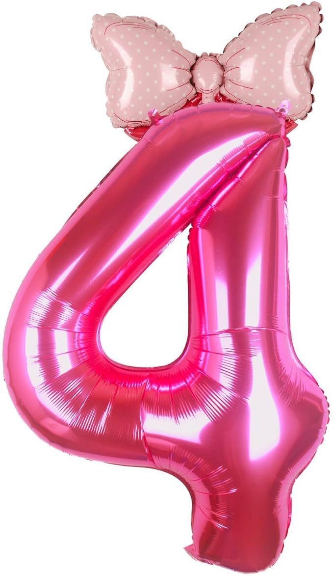 Amazon.com: Kwuz 40 Inch Pink Number 4 Balloon with Mini Bow Balloon ...