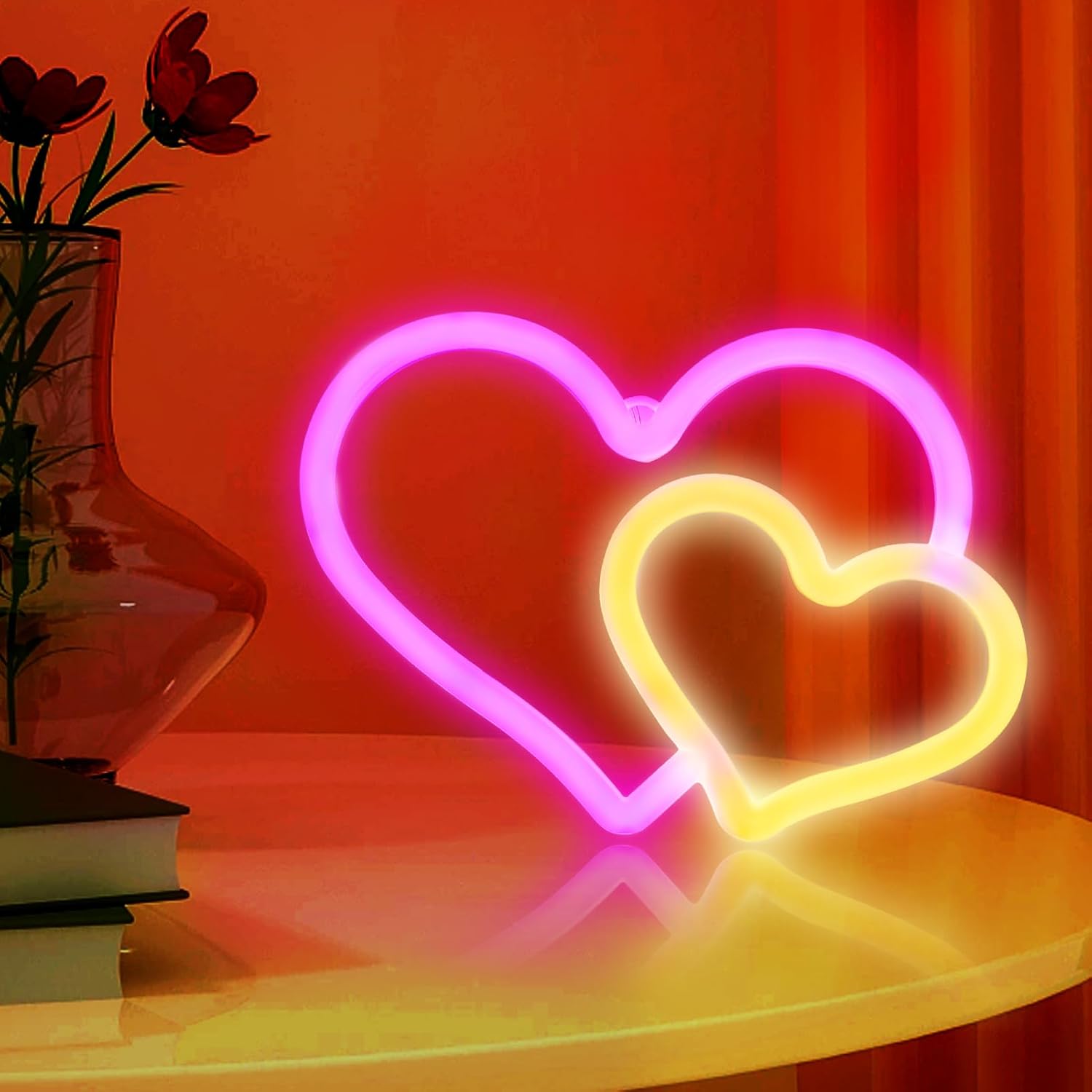 Amazon.com : BRIGHTDECK Heart Neon Signs, Pink Heart Neon Sign Battery ...