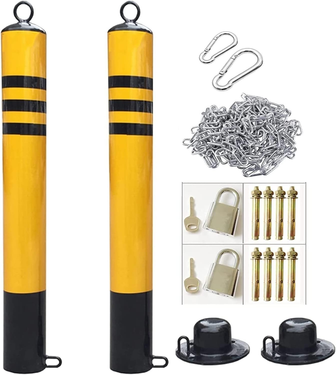 Amazon.com: 2 Parking Barriers and 5m Iron Chain Barrier Set,Galvanized ...